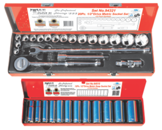 32 Piece 1/2" Drive Standard & Deep Metric Socket Sets (6 Point) T&E T ...