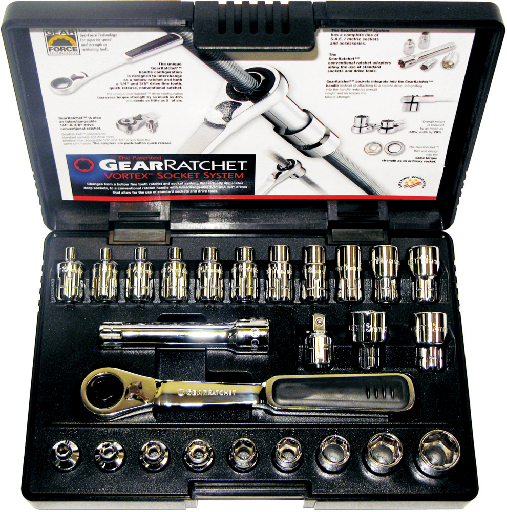 25 Piece 13mm Hollow Drive SAE & Metric Gear-Ratchet Socket Set T&E To ...